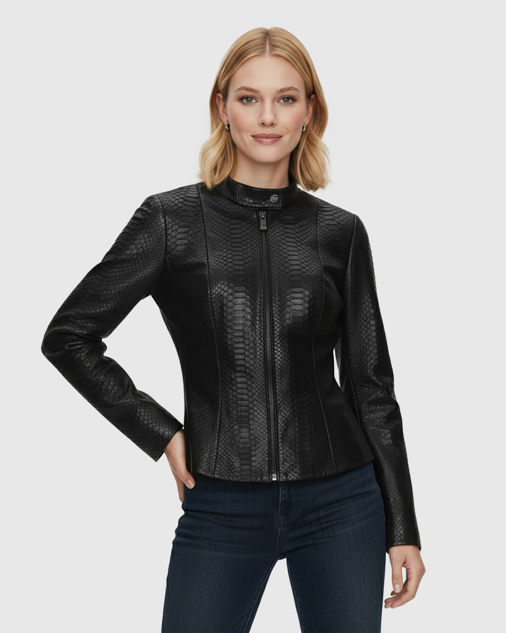 Python Leather Zip Jacket