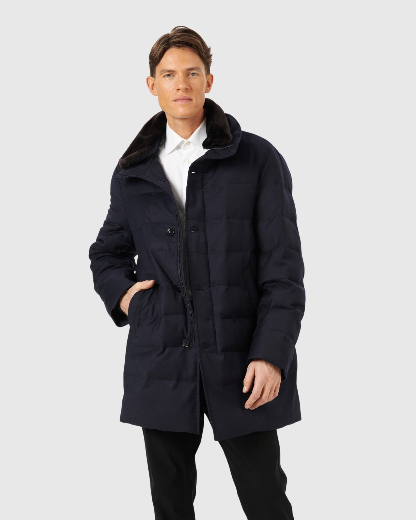 Men's Quilted Wool Stroller With Detachable Select Shearling Lamb Coll