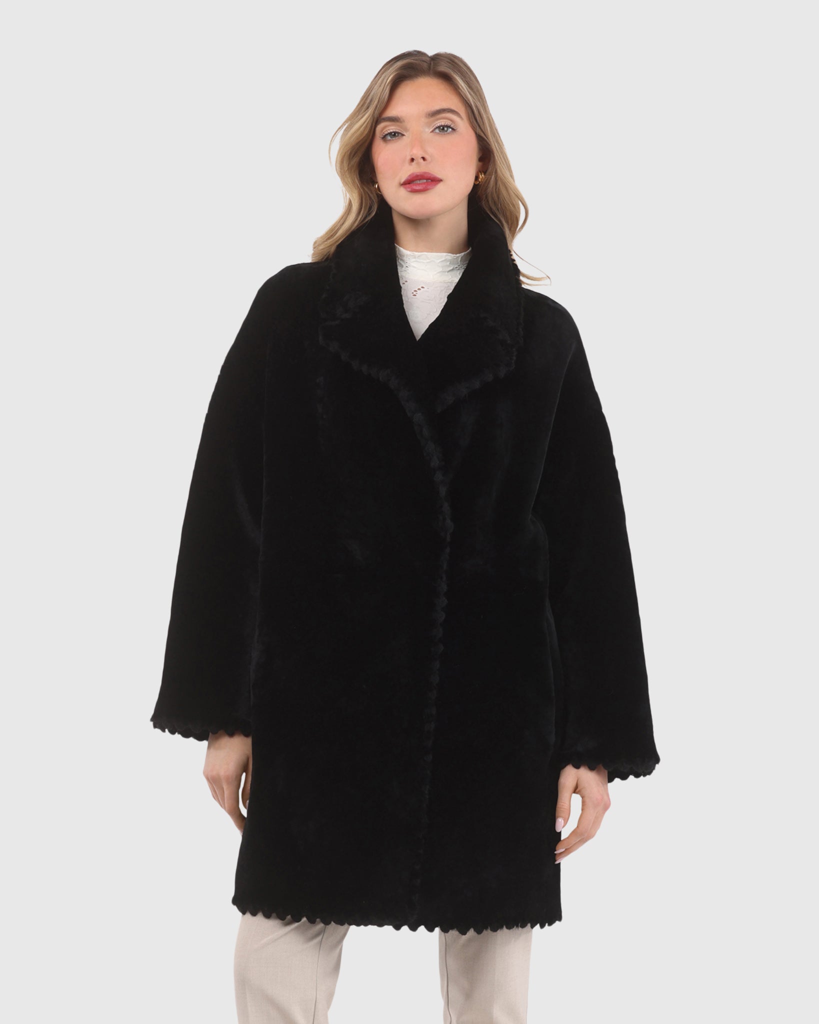 Reversible Select Shearling Lamb Jacket with Embroiderd Trim