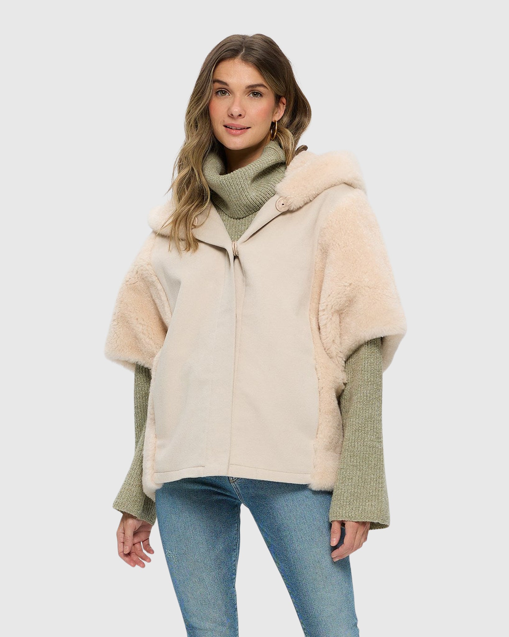 Cashmere Jacket with Sheared Select Cashmere Goat Trim and Short Sleev