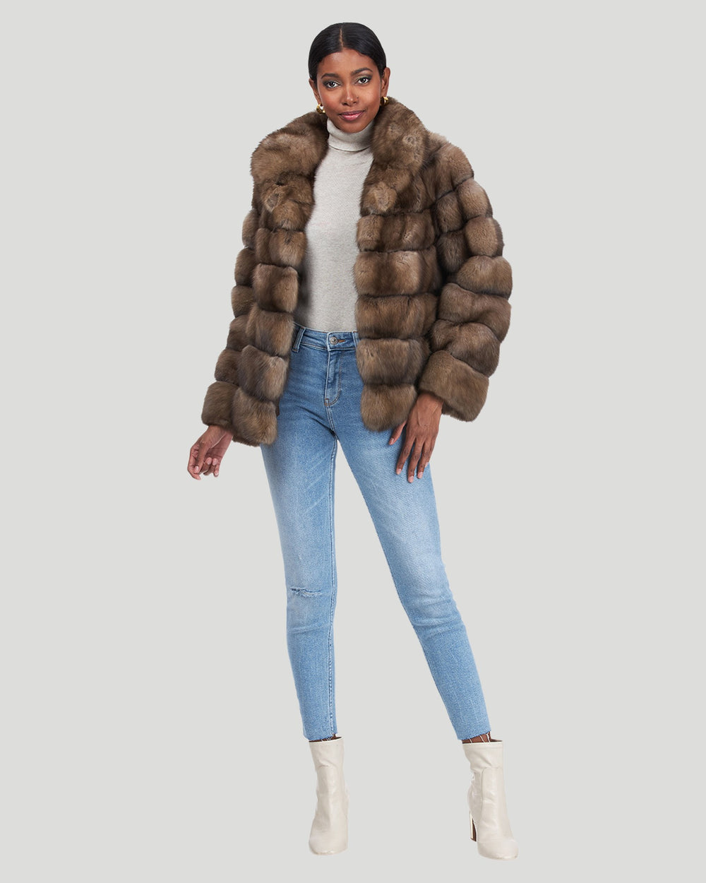 Horizontal Russian Sable Jacket with Leather Belt