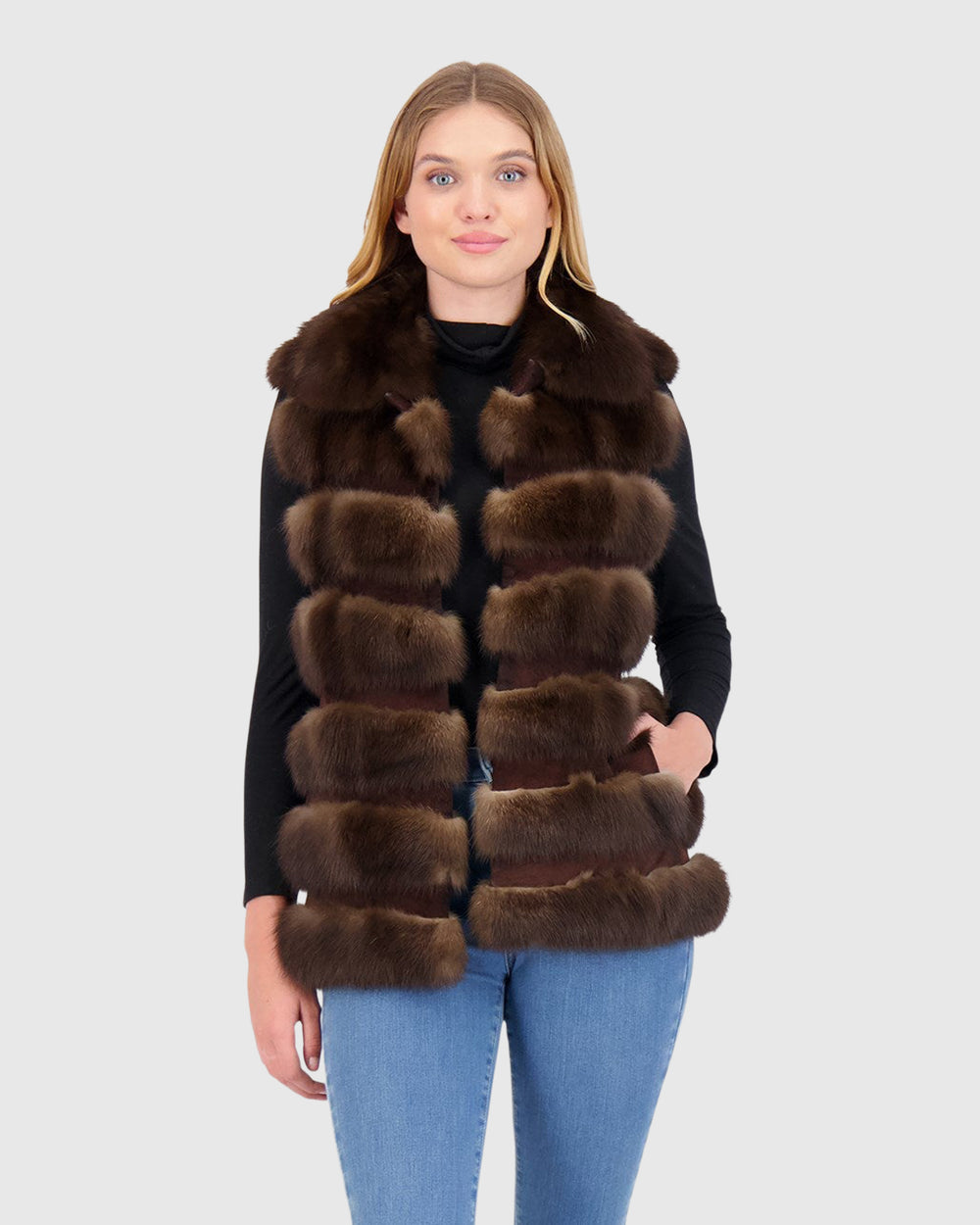 Horizontal Sable Vest with Wing Collar