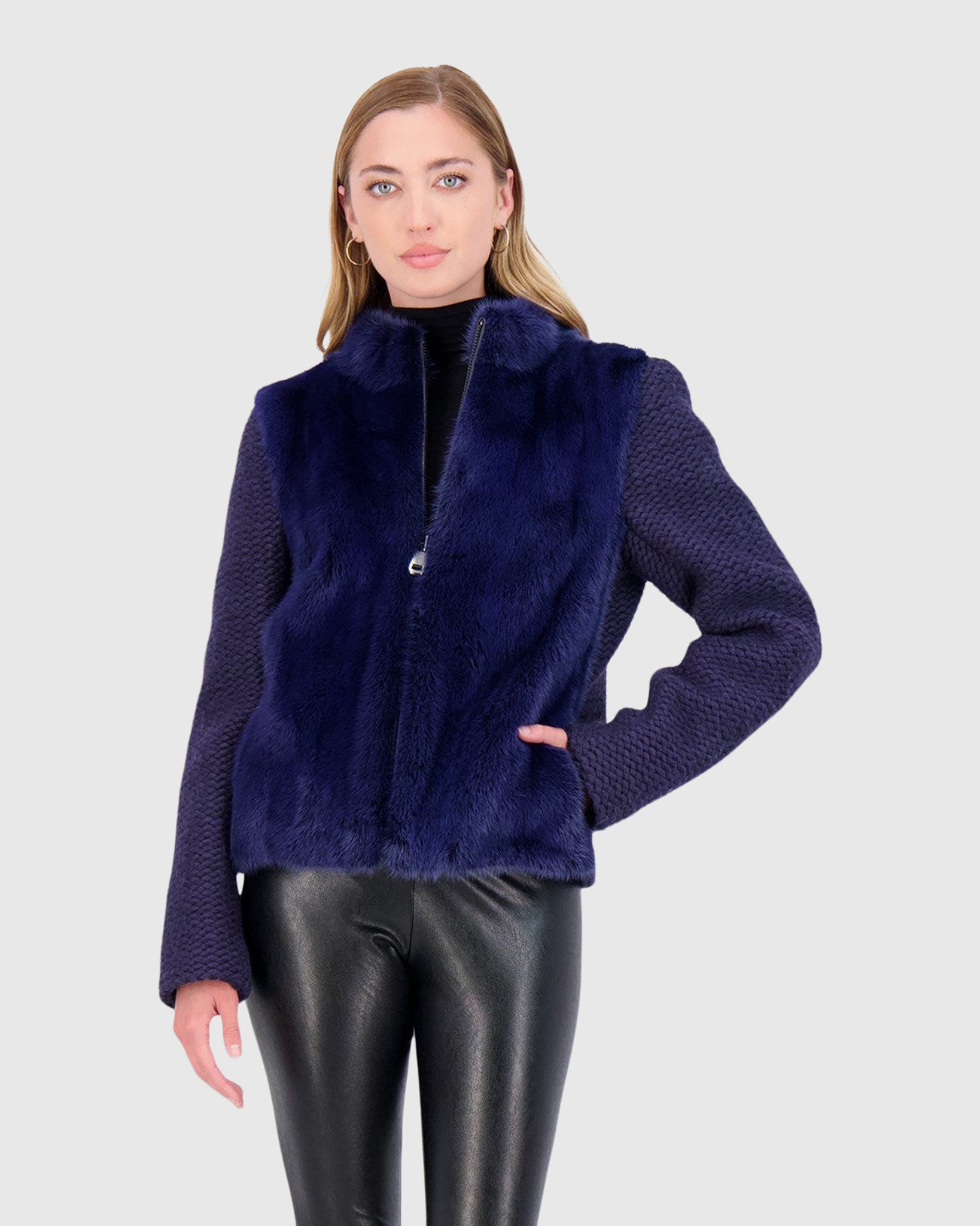 Knit Wool Jacket with Mink Front