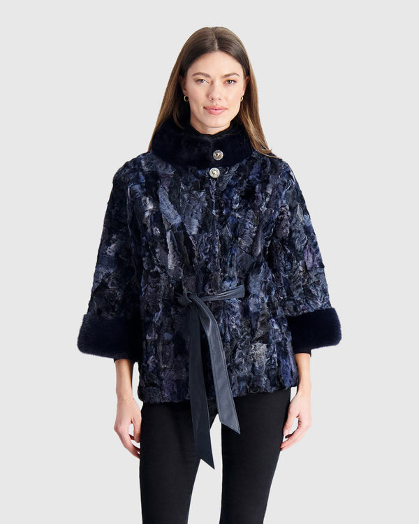 Lamb Jacket with Mink Stand Collar