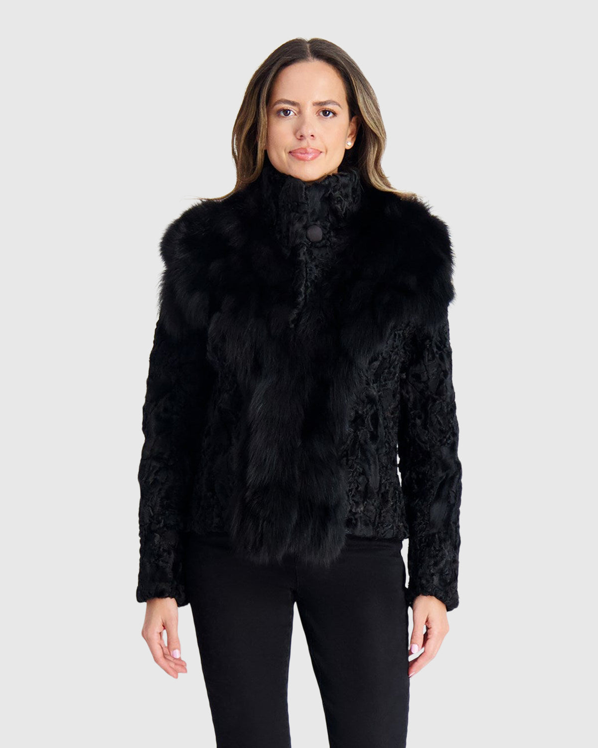 Lamb Sections Jacket with Fox Trim