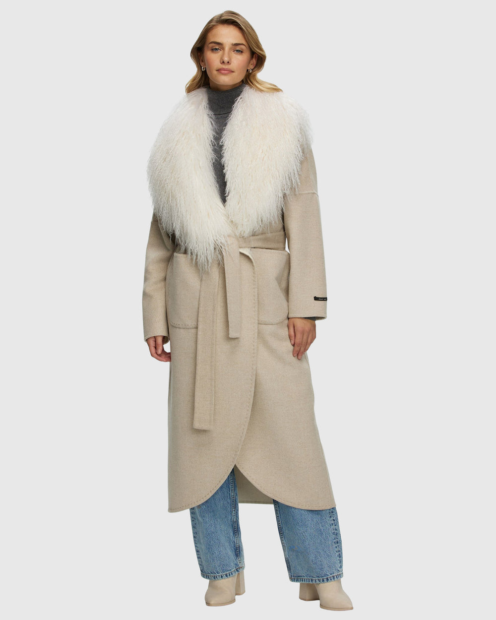 Loro Piana Cashmere & Wool Coat with Select Mongolian Shearling Lamb C