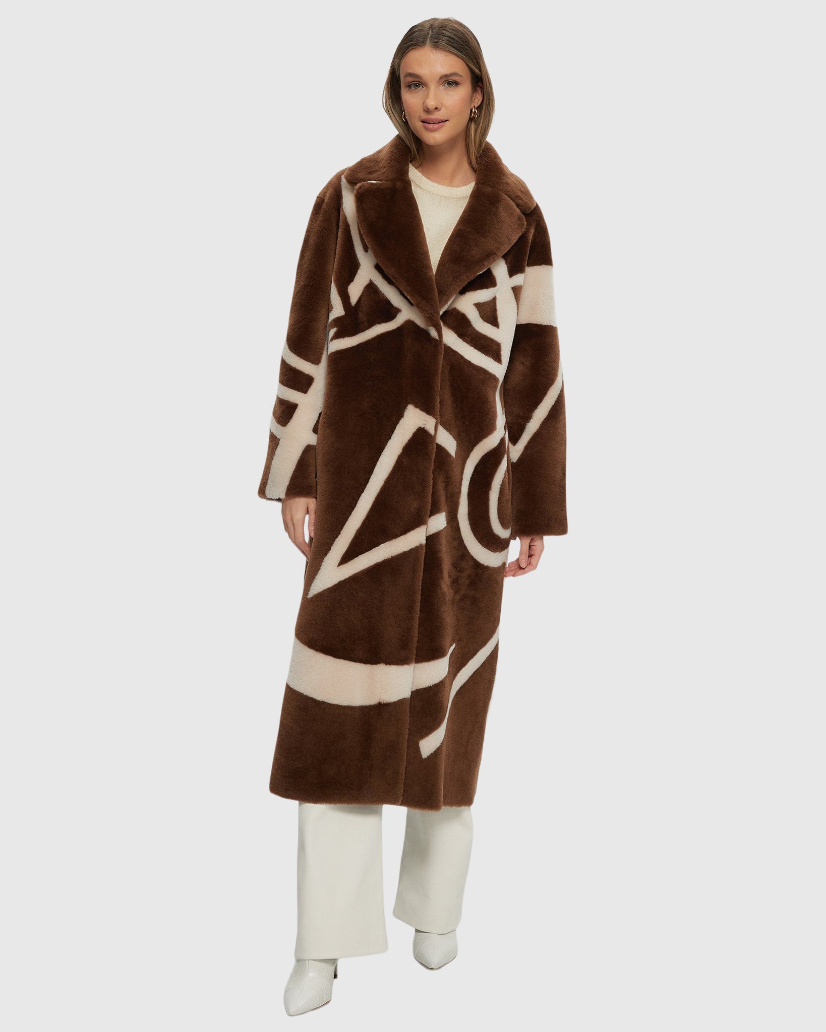 Merino Shearling Lamb Coat with Intarsia