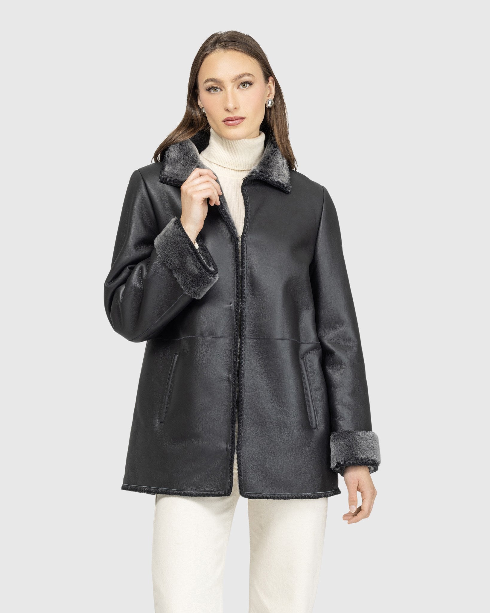 Merino Shearling Lamb Jacket with Embroidered Trim