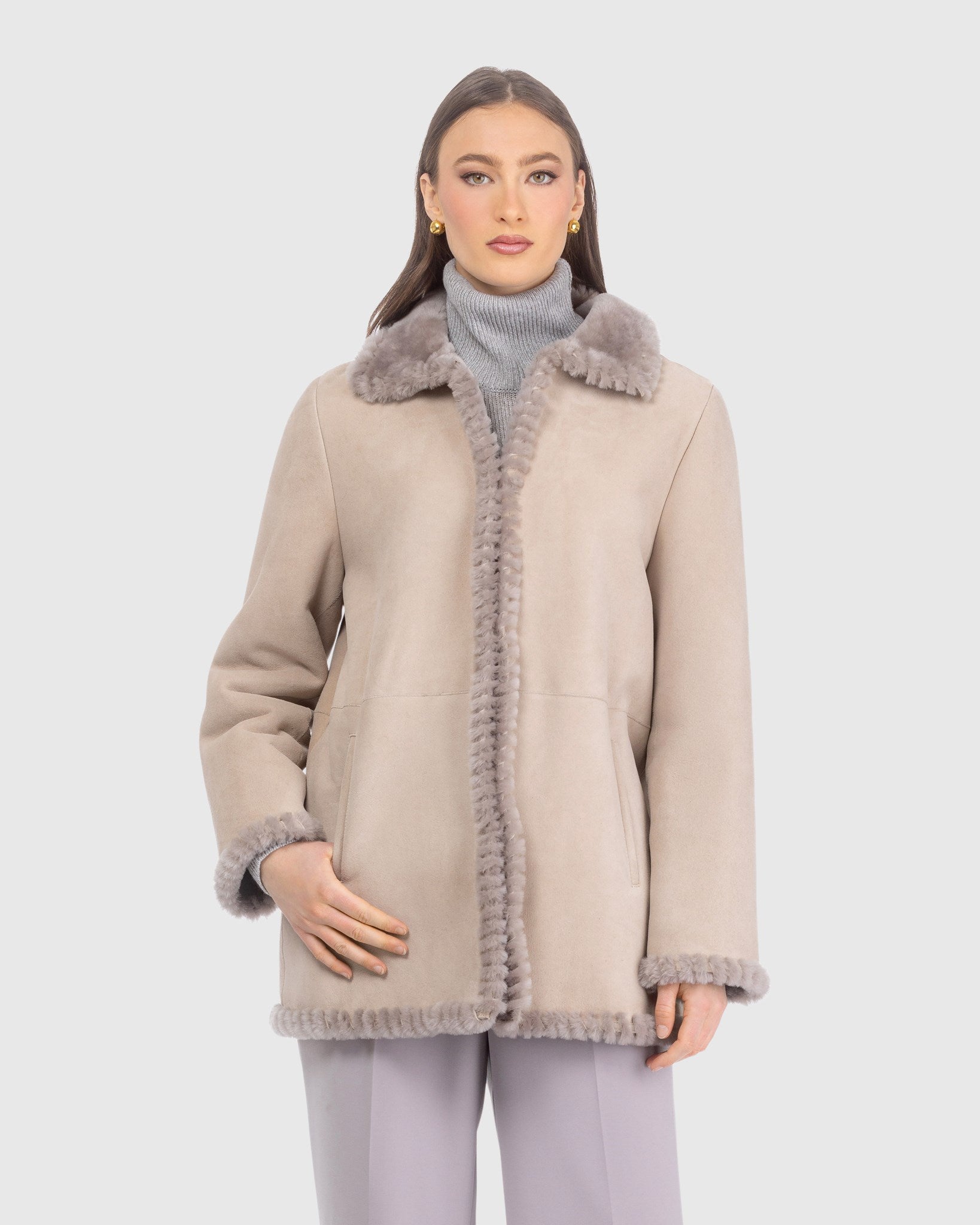 Merino Shearling Lamb Jacket with Whipstitch Trim