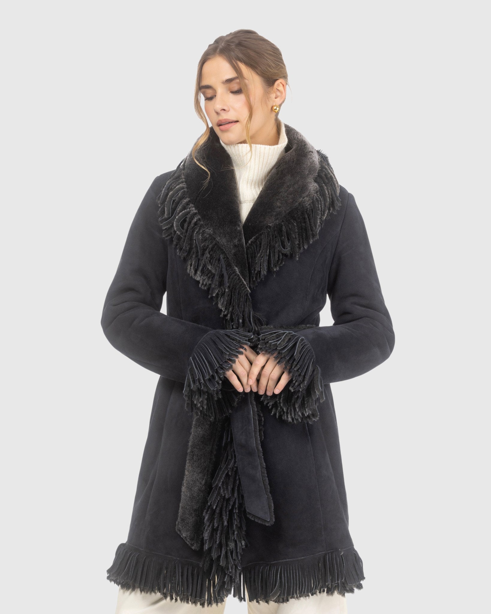 Merino Shearling Lamb Stroller With Fringes