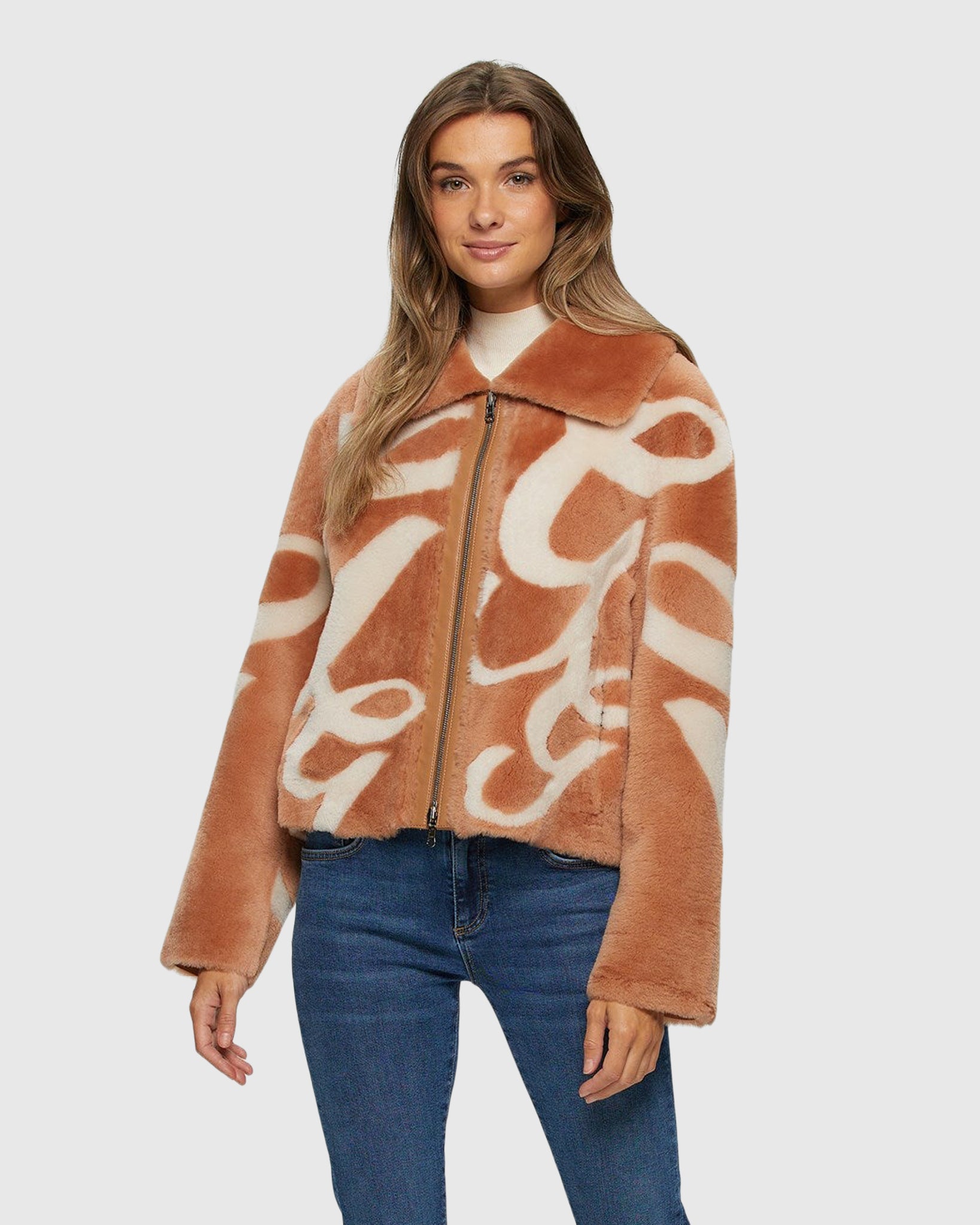 Reversible Merino Shearling Lamb Intarsia Zip Jacket