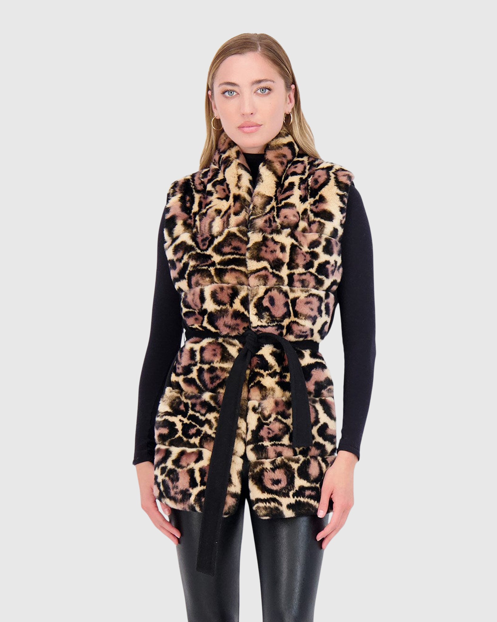 Reversible Rex Rabbit Vest with Wool Back and Belt