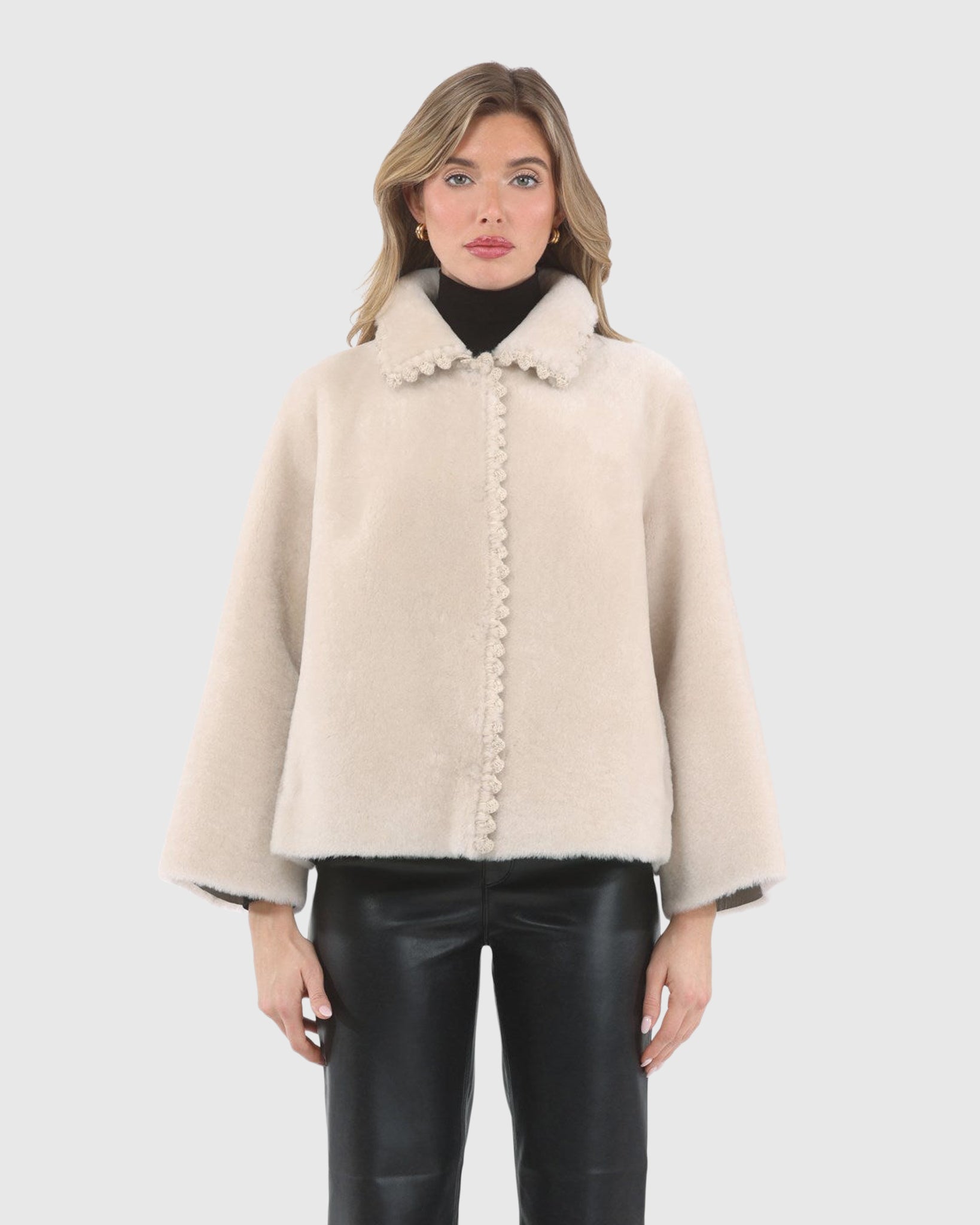 Reversible Select Shearling Jacket with Embroiderd Trim