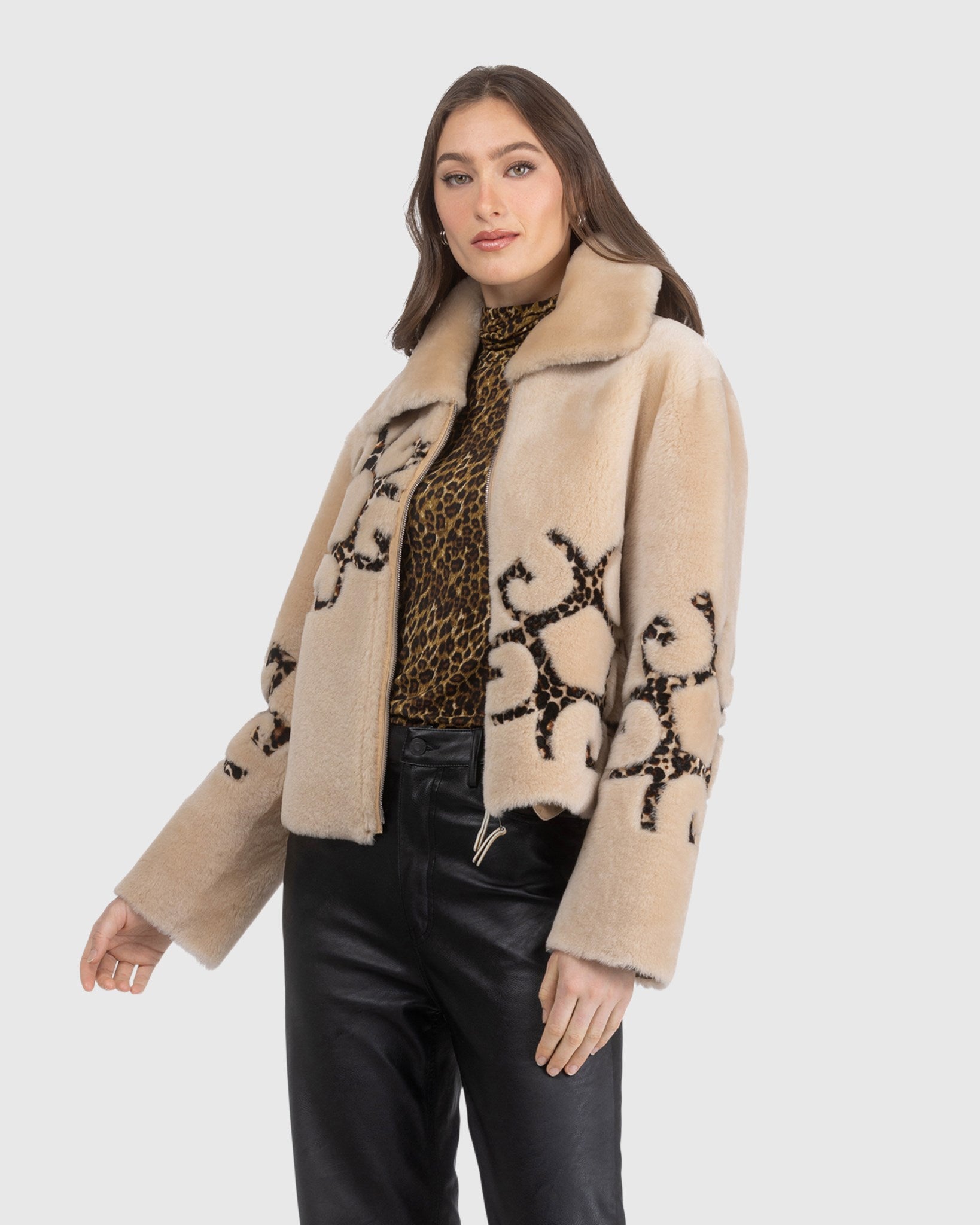 Reversible Shearling Lamb Jacket with Gorski Insignia Intarsia