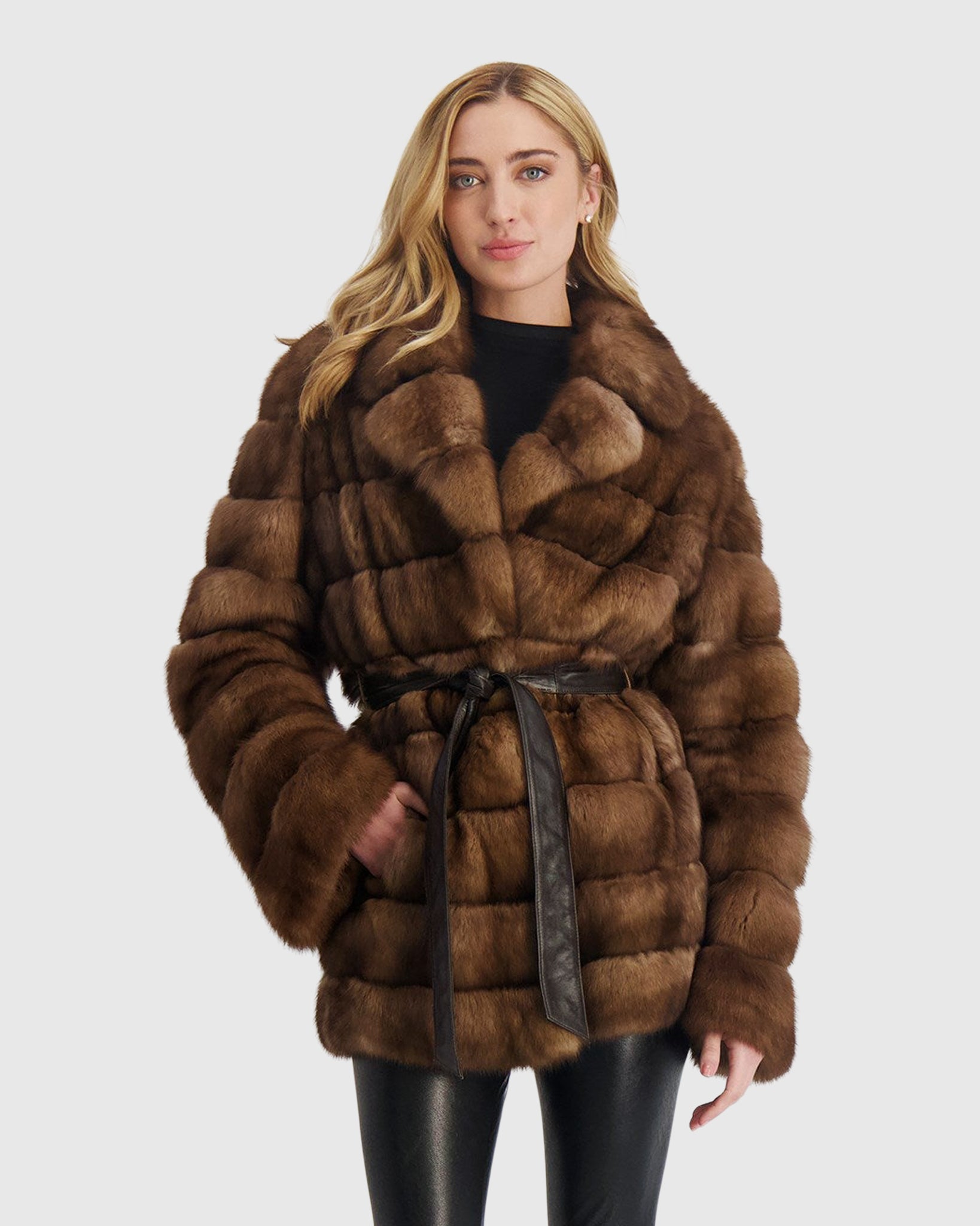Sable Jacket with Leather Belt