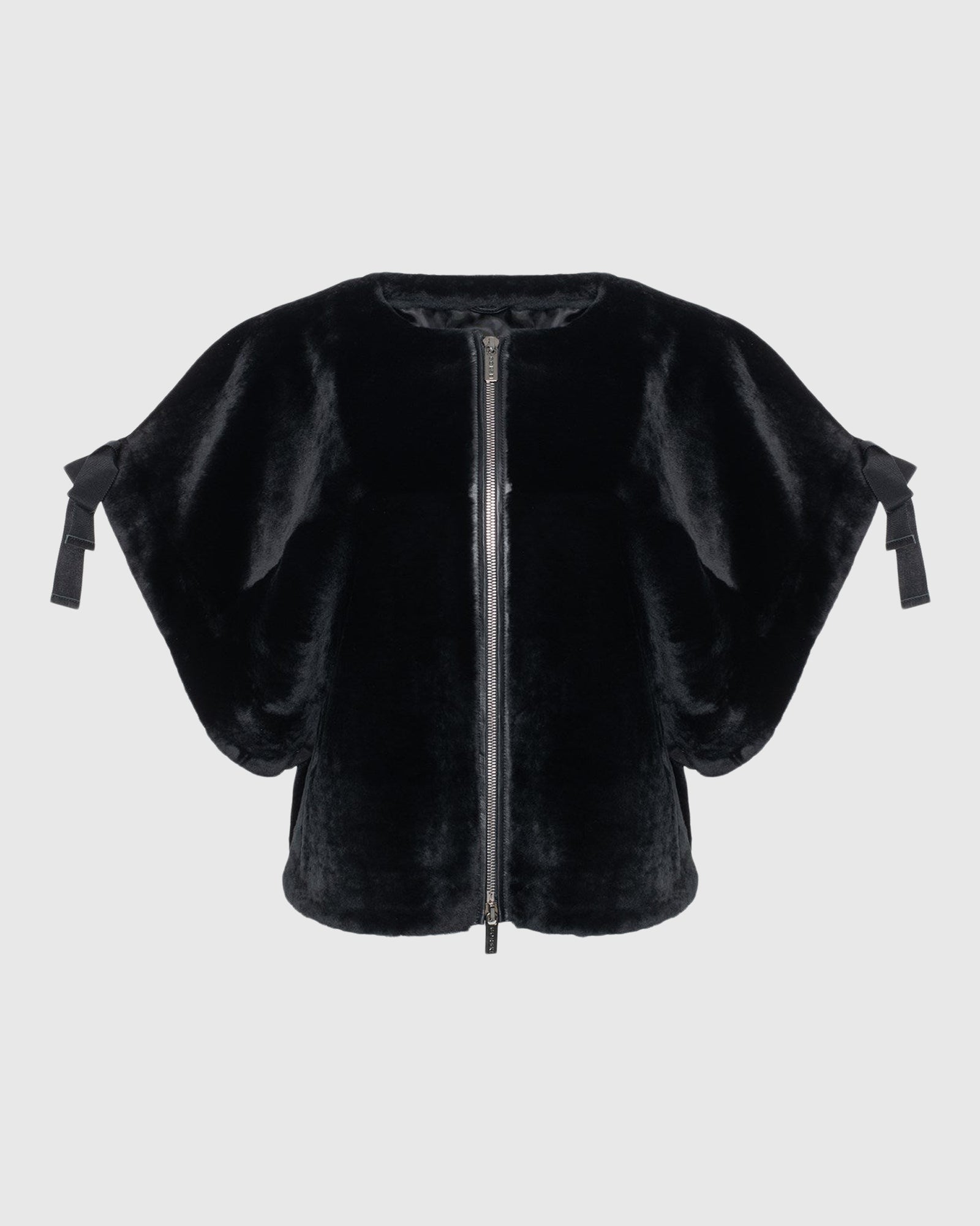 Select Shearling Lamb Collarless Short Sleeve Jacket