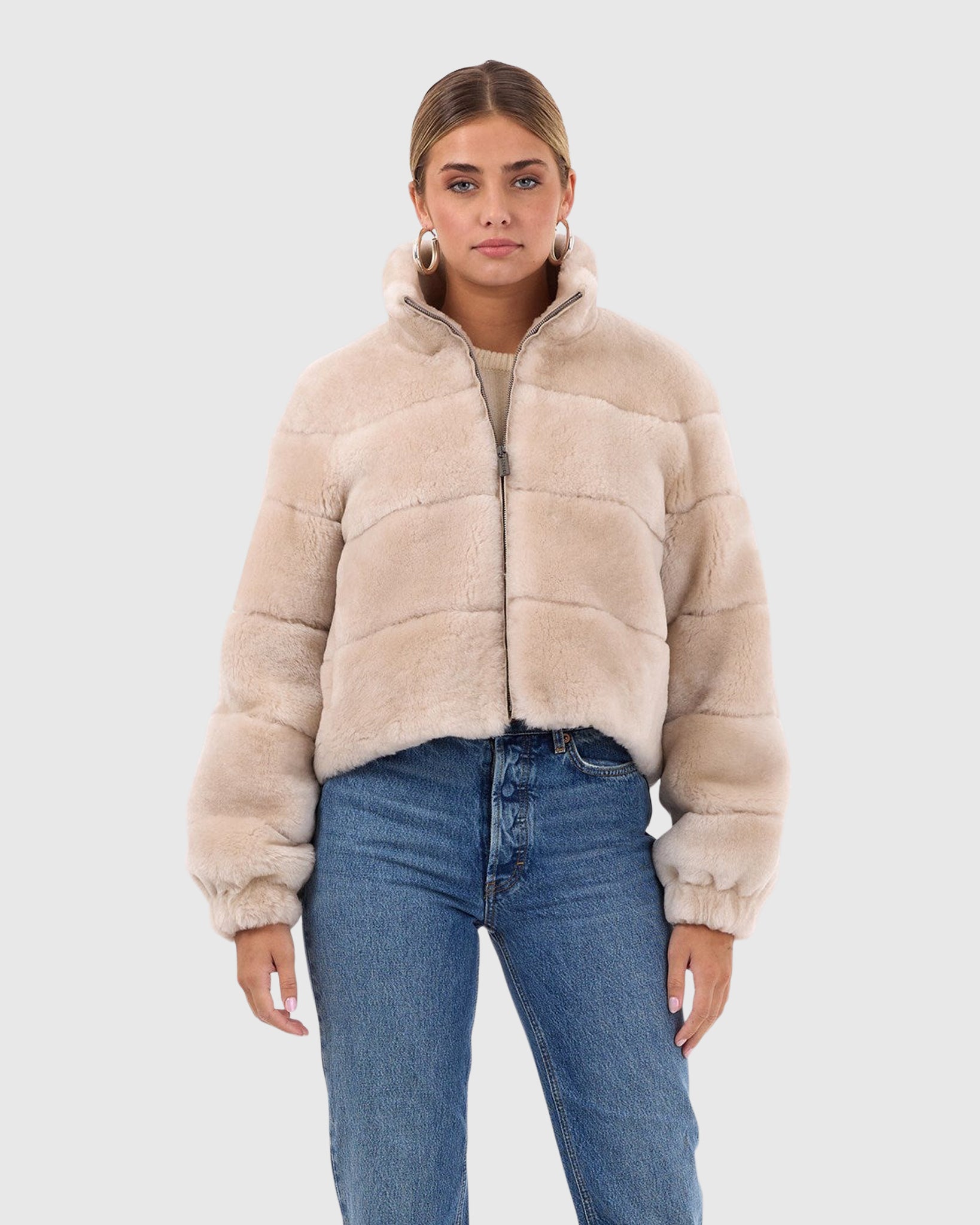 Select Shearling Lamb Horizontal Zip Jacket