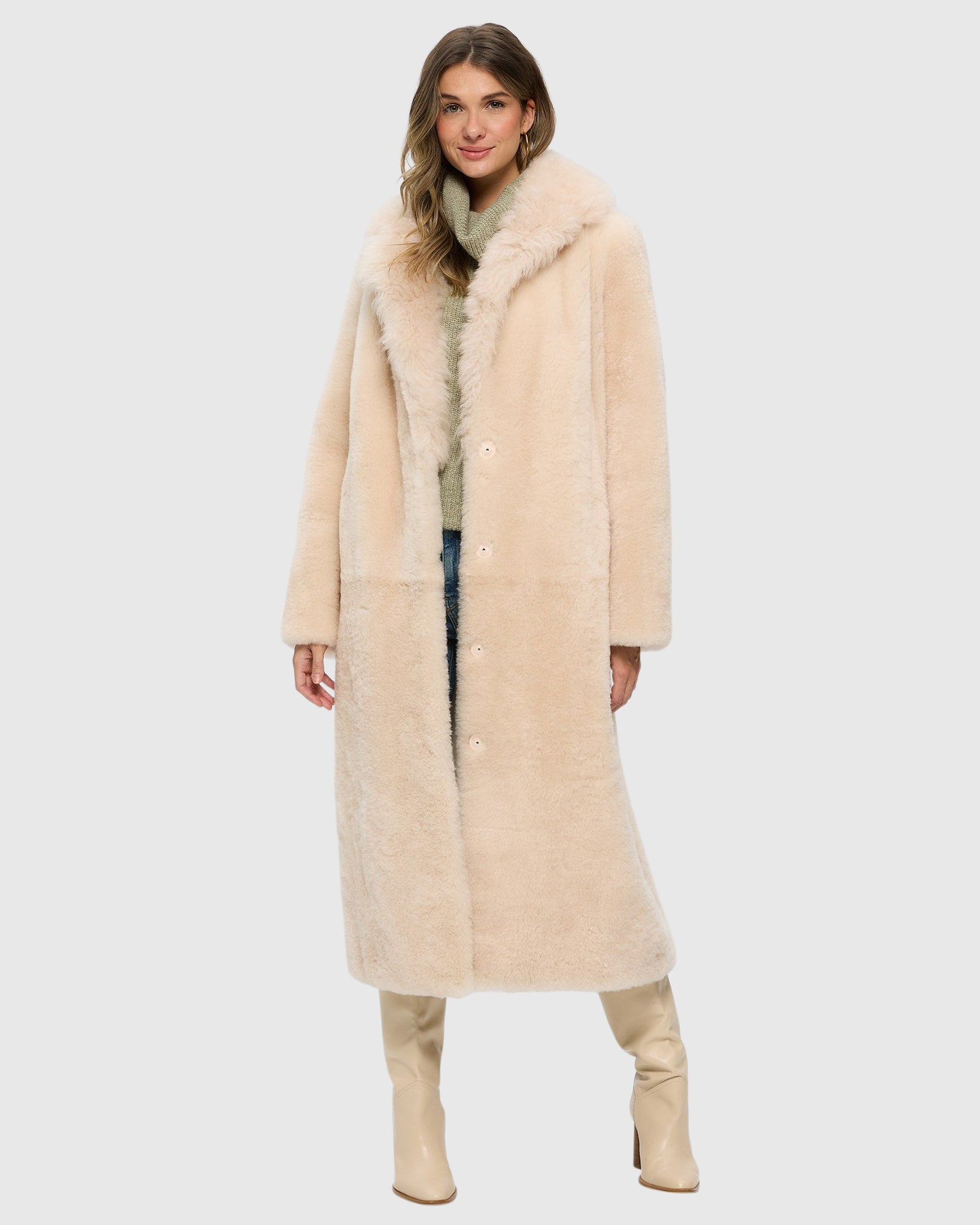 Sheared Select Cashmere Goat Coat With Select Cashmere Goat Collar