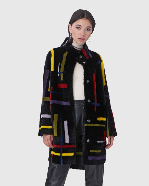 Shearling Lamb Stroller with Abstract Intarsia